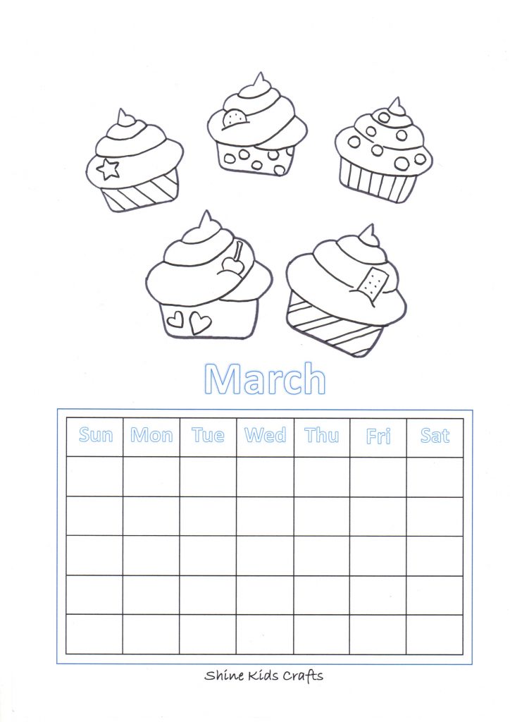 Free Printable Cupcake Coloring / Calendar - Party Food (Cupcakes ...