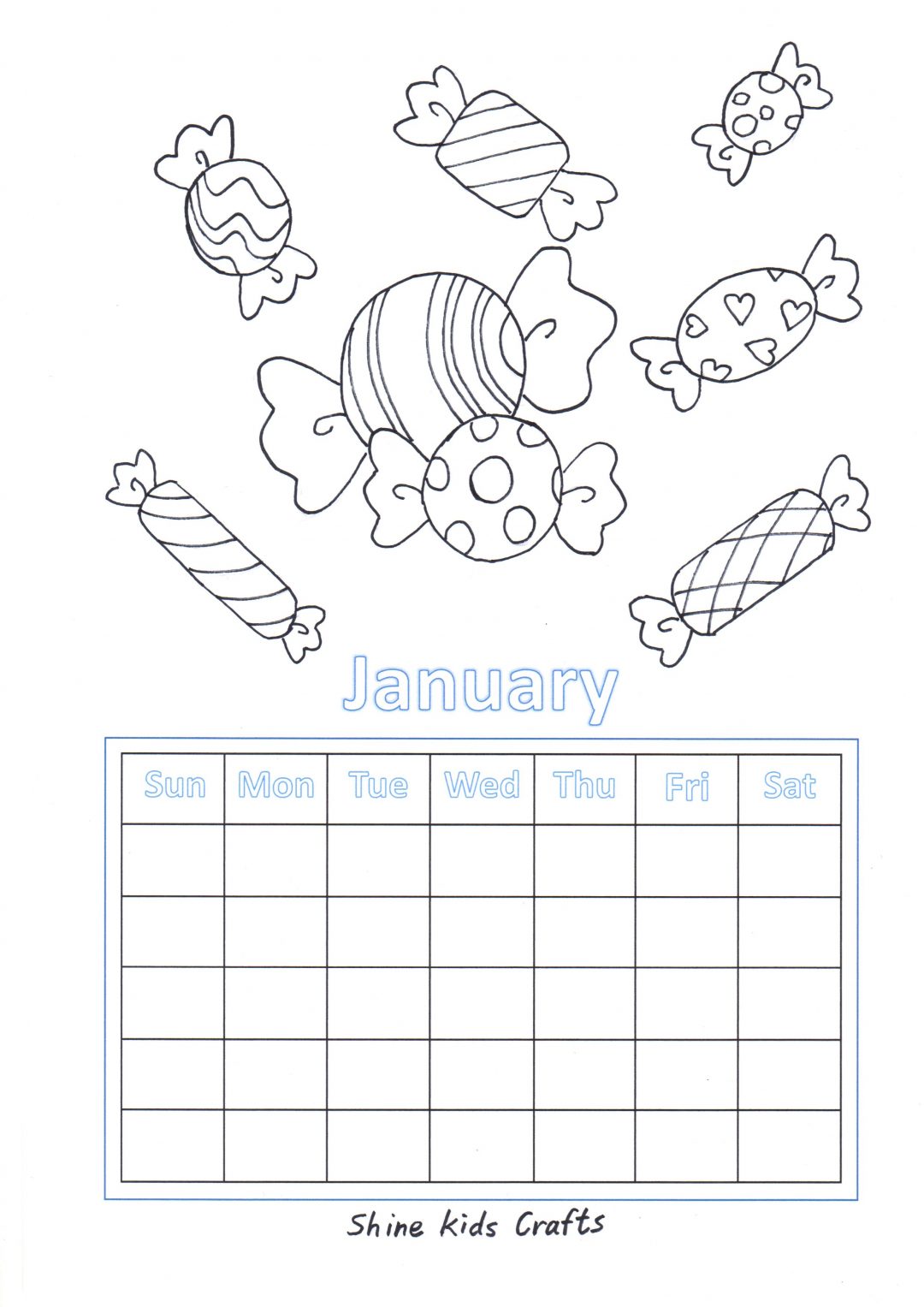 Free Printable Candies Coloring / Calendar - Party Food (Candies ...