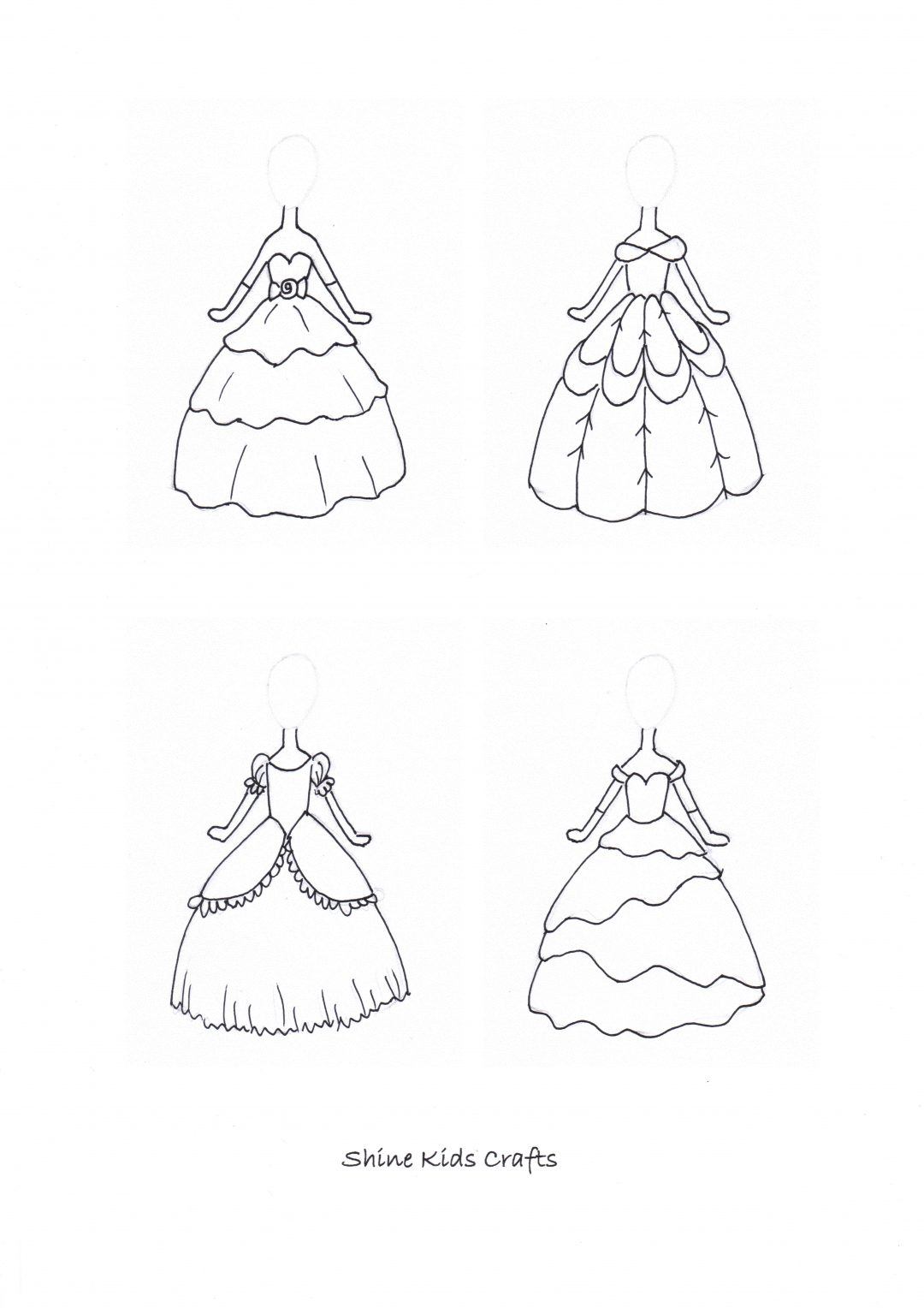 Free Printable Kids Simple Drawing / Coloring Page - Princess dress ...